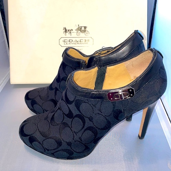 Shoes | Coach Black Jacquard And Leather Delilah Booties | Poshmark